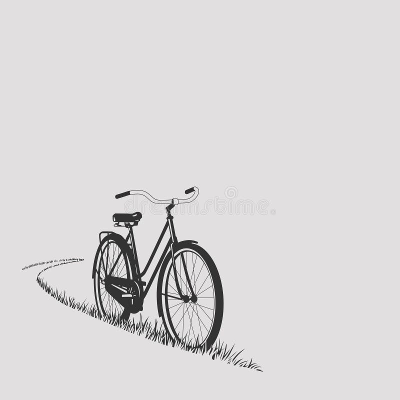 Monochrome Illustration of a Classic Bicycle in Profile, Shown with ...