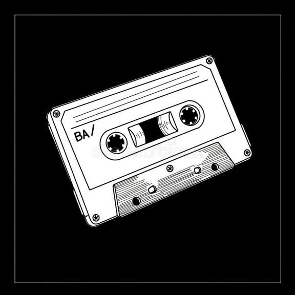 Monochrome Illustration of a Classic Cassette Tape with Rectangular ...