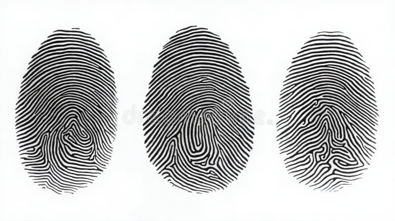 Monochrome Illustration Displaying Three Detailed Unique Fingerprint ...