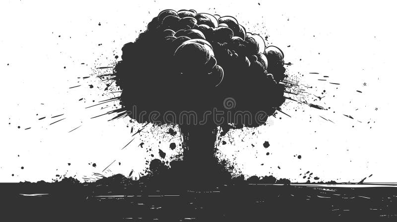 Monochrome Illustration of a Powerful Mushroom Cloud Explosion. Stock ...