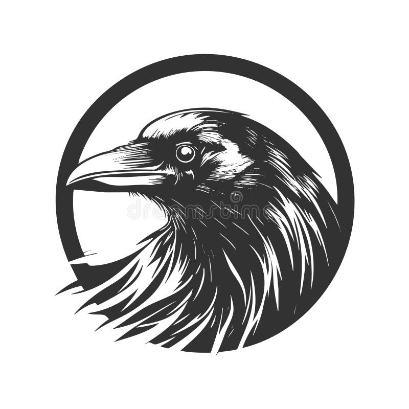 Monochrome Illustration of a Raven Head within a Circular Design. Stock ...