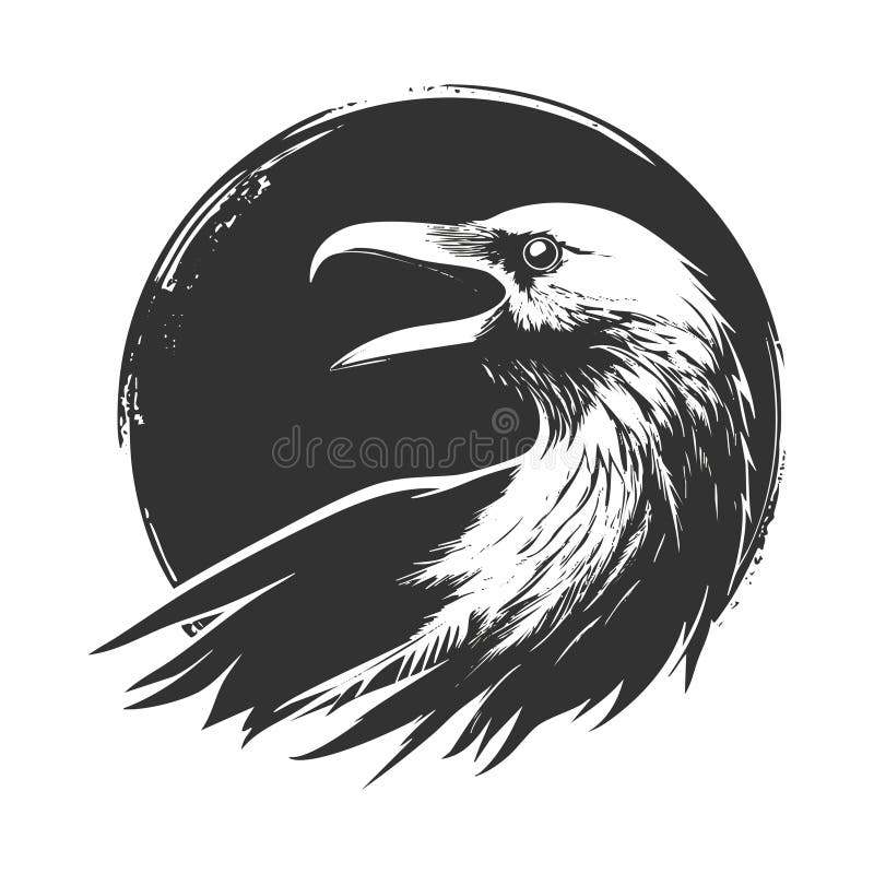 Monochrome Illustration of a Raven Head in a Circular Design. Stock ...