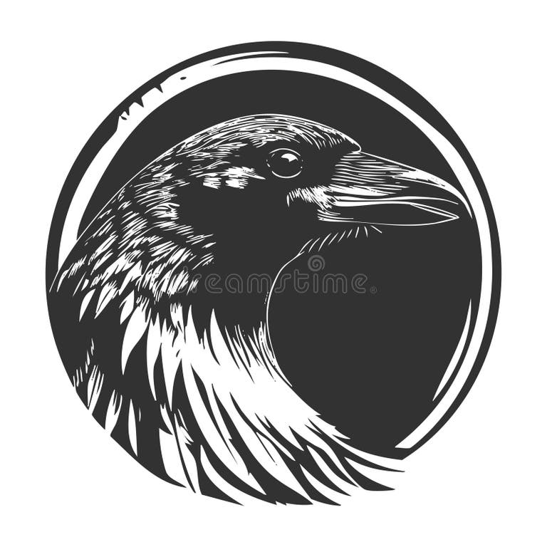 Monochrome Illustration of a Raven Inside a Circular Design. Stock ...