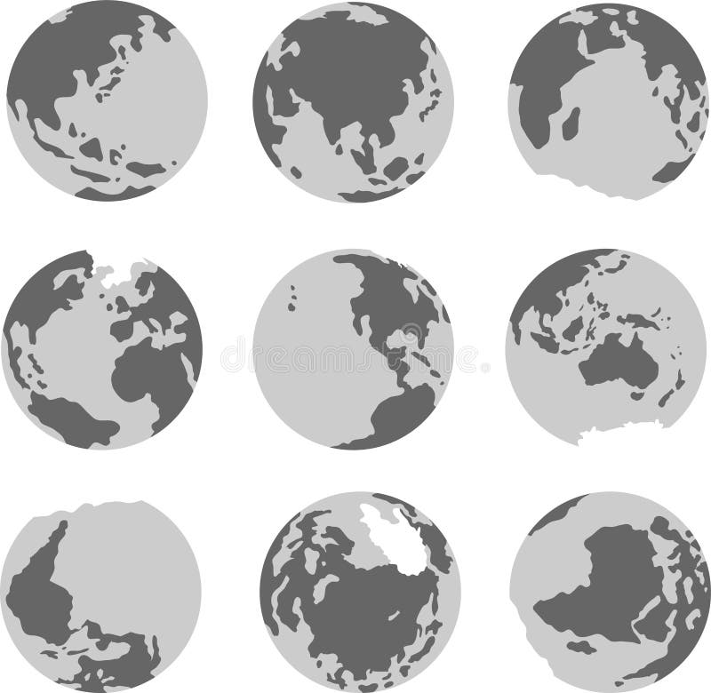 Monochrome Illustration of a Round Earth Set Stock Vector ...