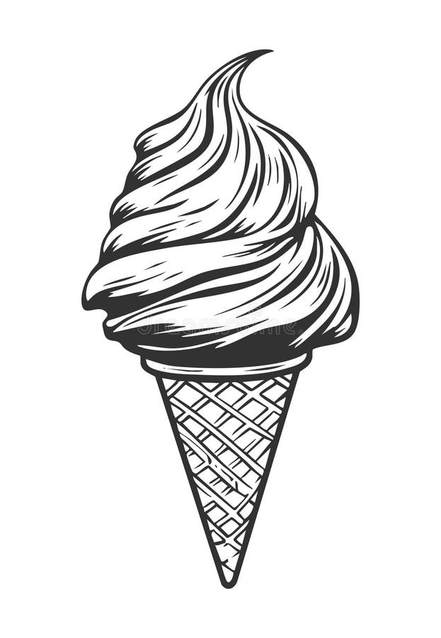 Monochrome Illustration of a Soft Serve Ice Cream Cone Drawing. Stock ... Monochrome Illustration of a Soft Serve Ice Cream Cone Drawing. Stock ...