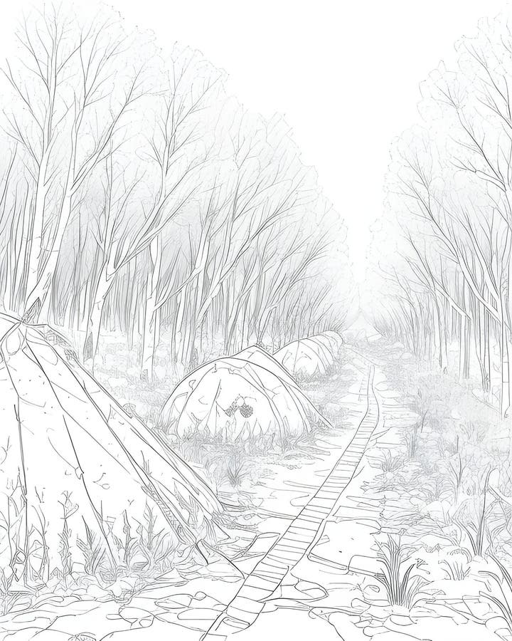 Monochrome Image Art of Forest Stock Illustration - Illustration of ...