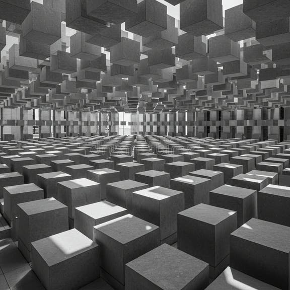 Monochrome Image Depicting an Expansive Array of Identical Gray Cubes ...