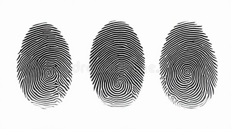 Monochrome Image Displaying Three Distinct Black and White Fingerprint ...