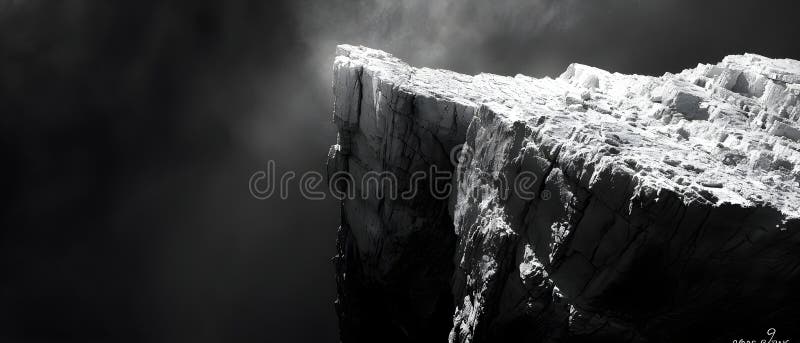 Monochrome Image of Dramatic Cliffs with Deep Shadows and Textured Rock ...