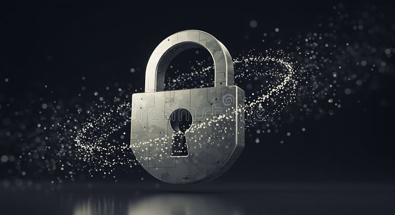 Monochrome Image of a Futuristic Lock with Swirling Particles. Stock ...