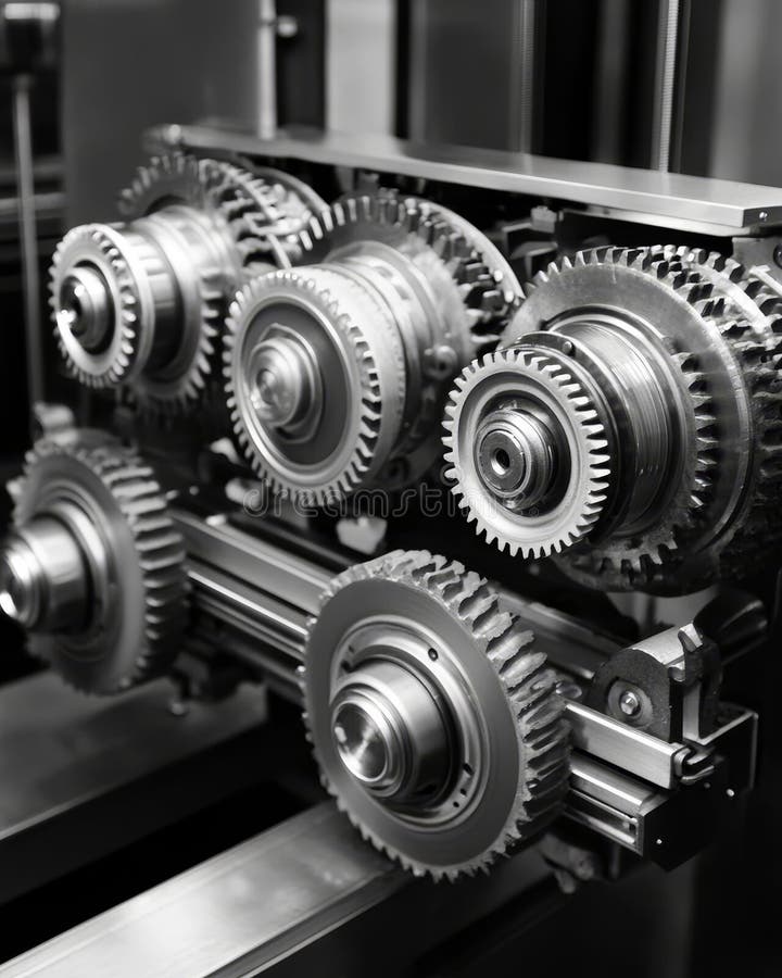 Monochrome Image of Multiple Interlocking Gears, Showcasing the Complexity of Mechanical Systems ...