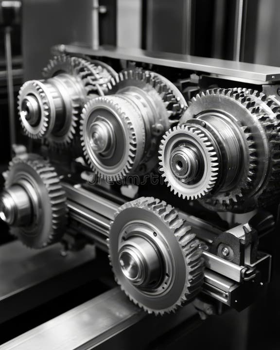 Monochrome Image of Multiple Interlocking Gears, Showcasing the ...