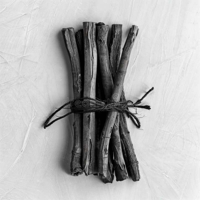 Monochrome Image of a Stack of Wooden Twigs on a Wooden Surface, AI ...