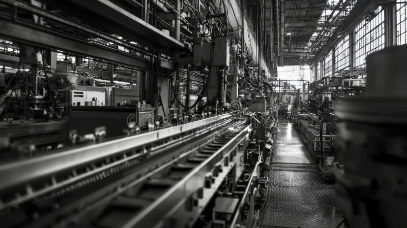 Monochrome Industrial View of a Factory Interior Stock Illustration ...