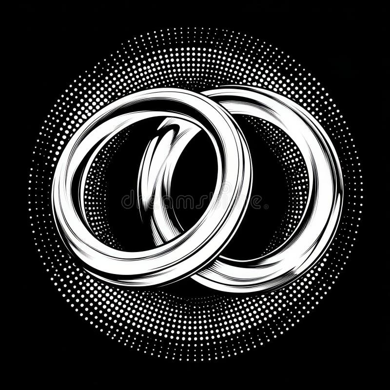 Monochrome Interlocking Circles with Halftone Effect in Digital Art Stock Image - Image of ...