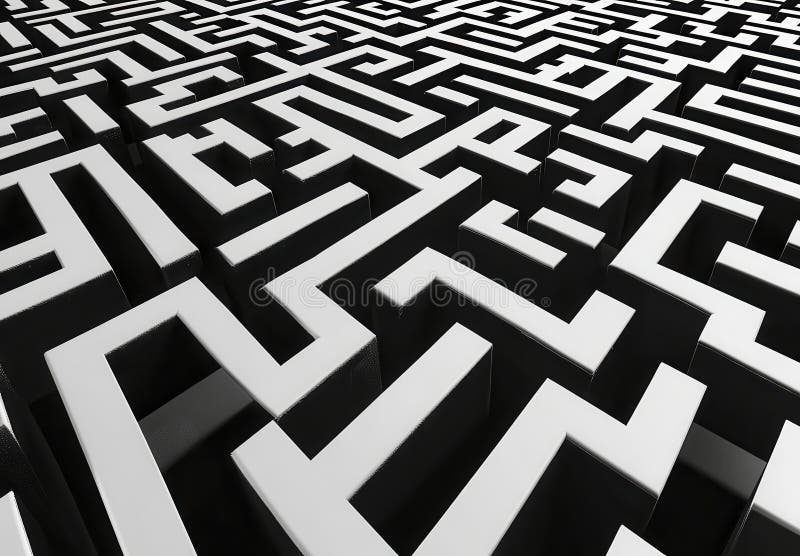 Monochrome Isometric View of a Complex Maze on a Dark Background with ...