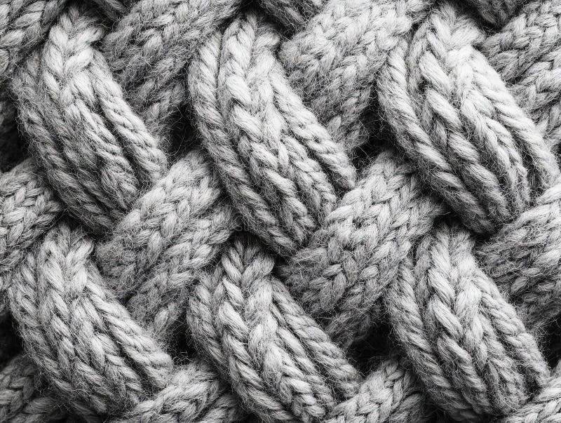 Monochrome Knitted Texture with Braided Patterns Stock Photo - Image of ...