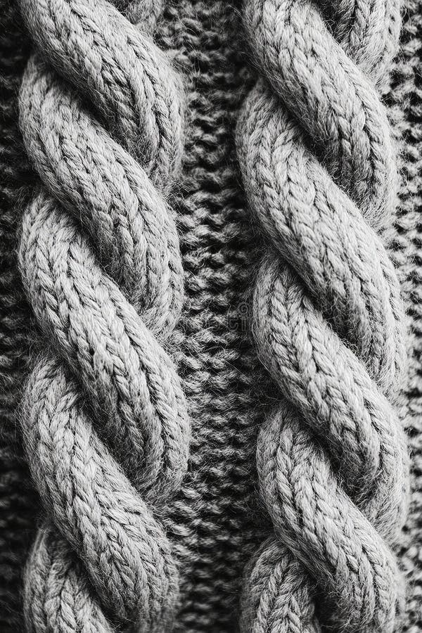 Monochrome Knitted Texture with Braided Patterns Stock Image - Image of ...