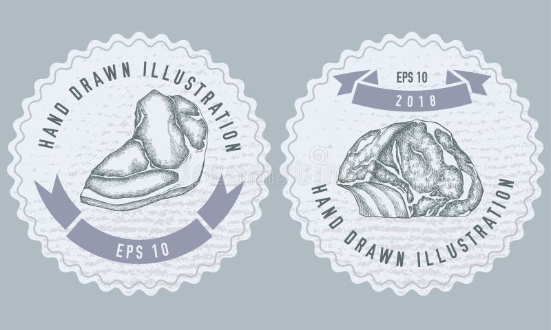 Monochrome Labels Design with Illustration of Beef Stock Vector ...