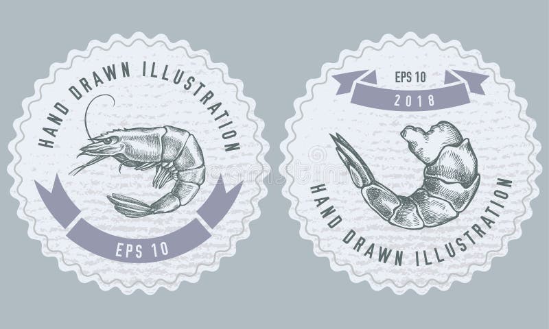 Monochrome Labels Design with Illustration of Shrimp Stock Vector ...