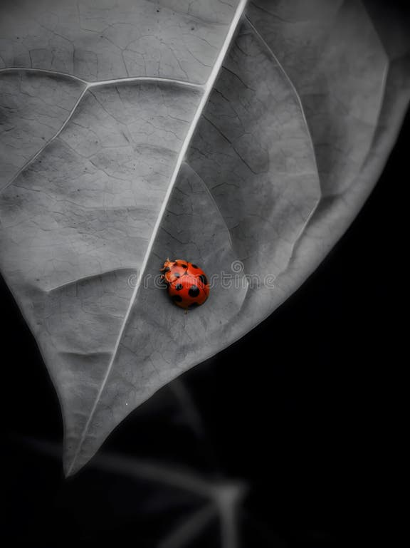 Monochrome a Ladybug on a Leaf Stock Image - Image of black, monochrome ...