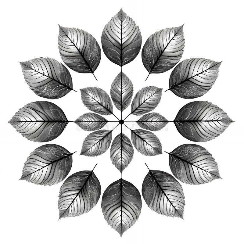 Monochrome Leaf Mandala Design Artistic Botanical Illustration Nature ...