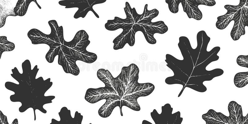 Monochrome Leaf Pattern Illustration with Black Leaves on White ...