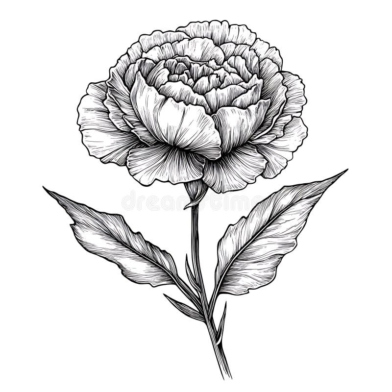 Monochrome Line Drawing of a Single Carnation Flower Stock Illustration ...
