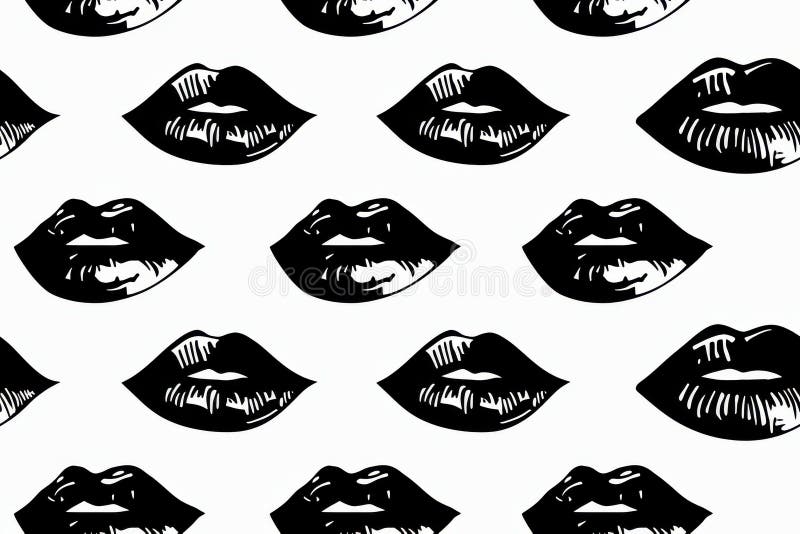 Monochrome Lips Pattern stock illustration. Illustration of pattern ...