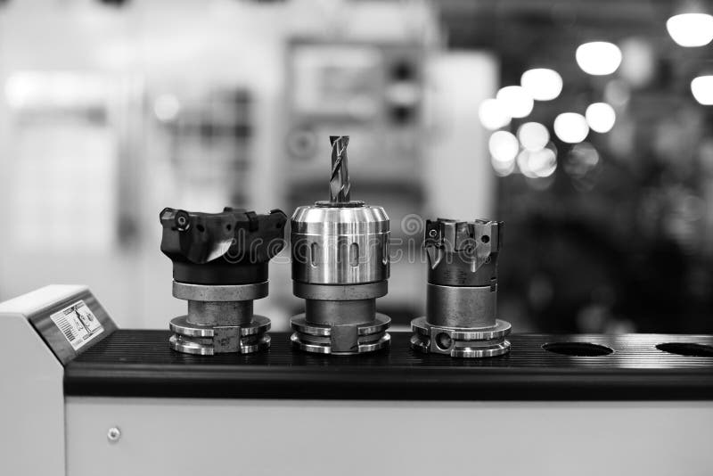 Monochrome Machining Tools on Workbench Stock Photo - Image of ...
