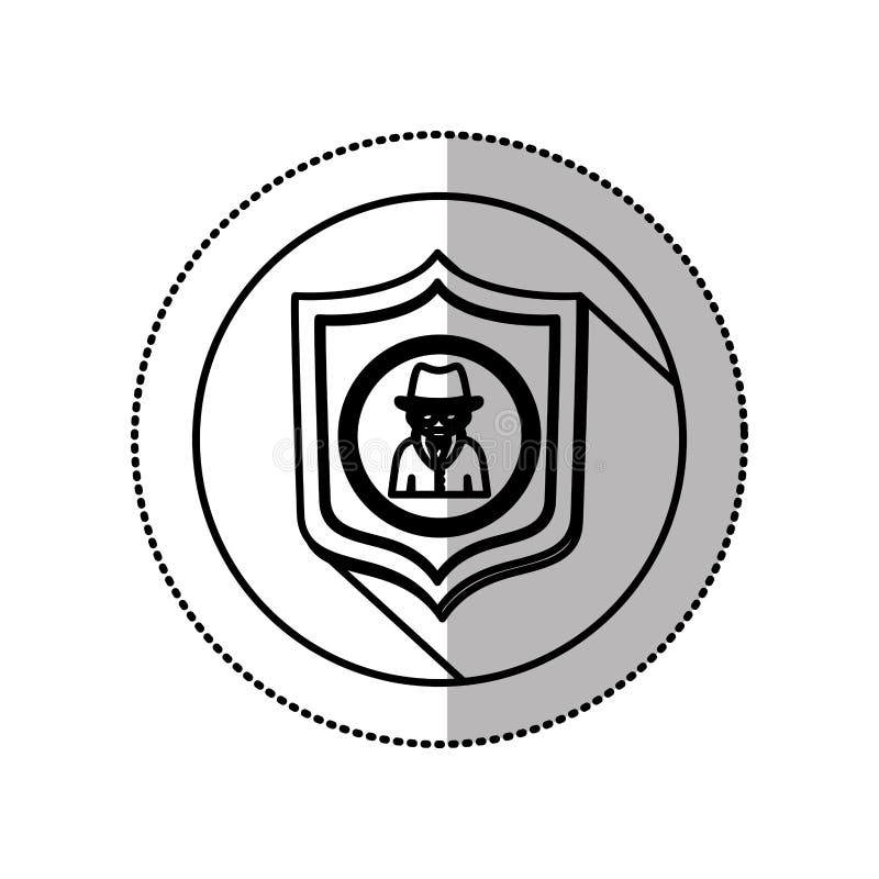 Monochrome Middle Shadow Sticker with Circle with Shield and Hacker ...