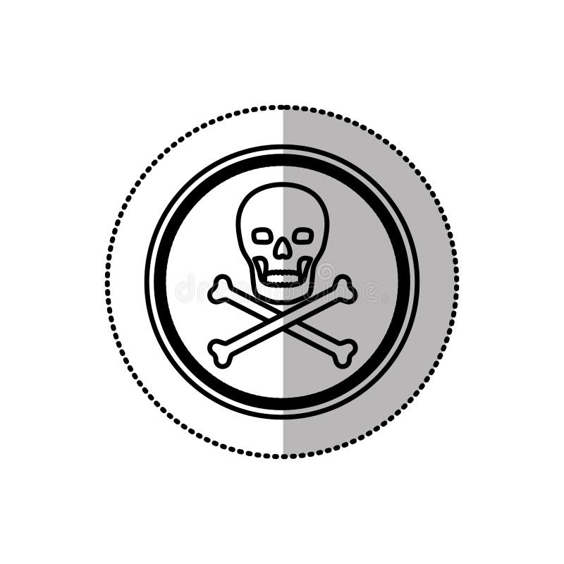 Monochrome Middle Shadow Sticker of Skull and Bones in Circle Stock ...