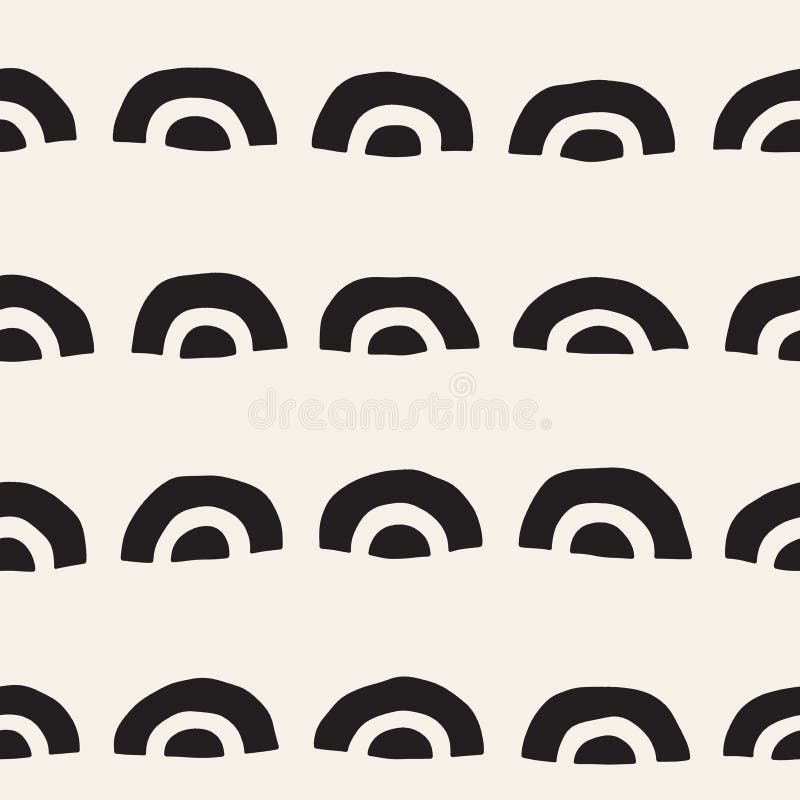 Monochrome Minimalistic Seamless Pattern with Arcs. Simple Hand Drawn ...