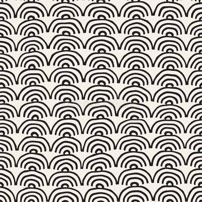 Monochrome Minimalistic Seamless Pattern with Arcs. Simple Hand Drawn ...