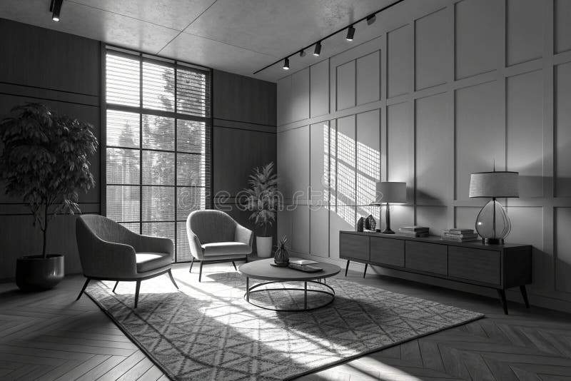 Monochrome Mock Up of Interior Space, Hidden Lighting and Dynamic ...