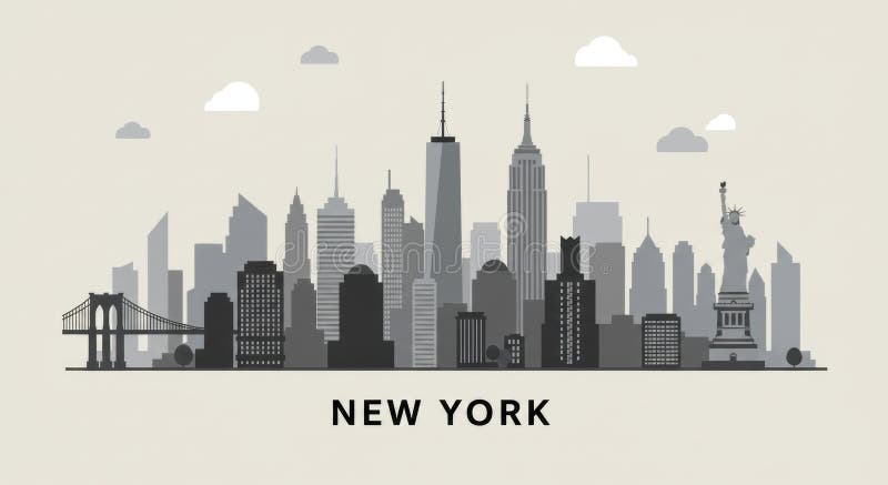 Monochrome New York Skyline Featuring Iconic Landmarks and Cityscape ...