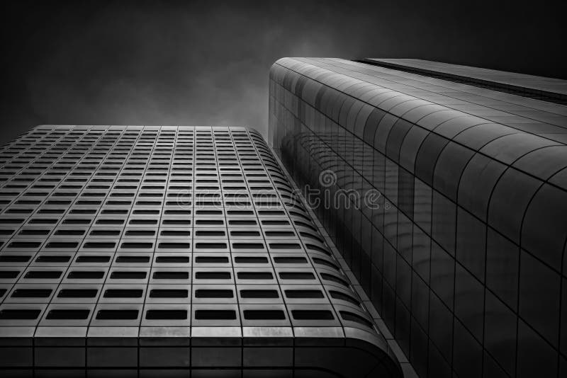 Black and White Image of Skyscrapers from Below at Night Stock Image ...