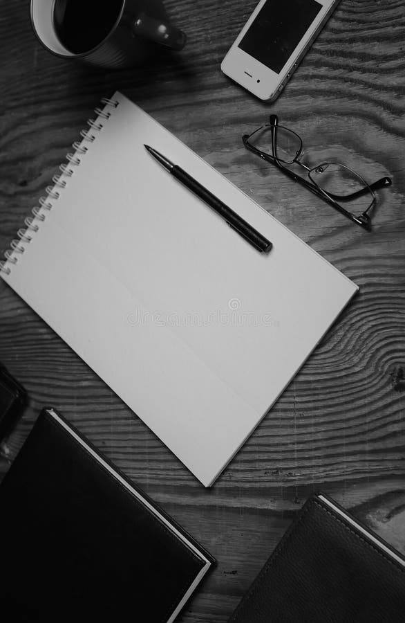 Monochrome Notebook Paper Writing Tools Stock Photo - Image of document ...
