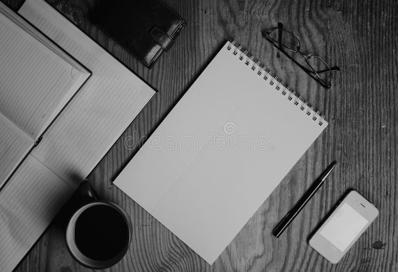 Monochrome Notebook Paper Writing Tools Stock Image - Image of black ...