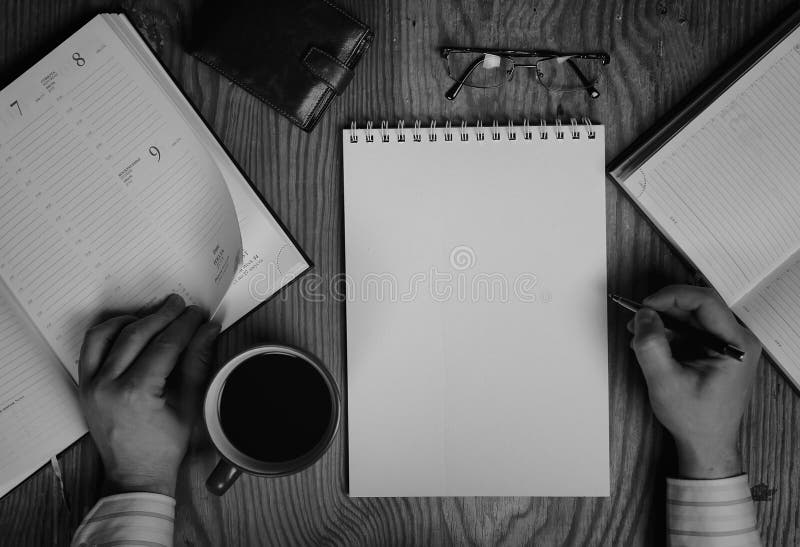 Monochrome Notebook Paper Writing Tools Stock Image - Image of black ...