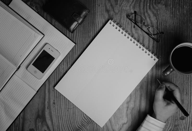 Monochrome Notebook Paper Writing Tools Stock Photo - Image of business ...