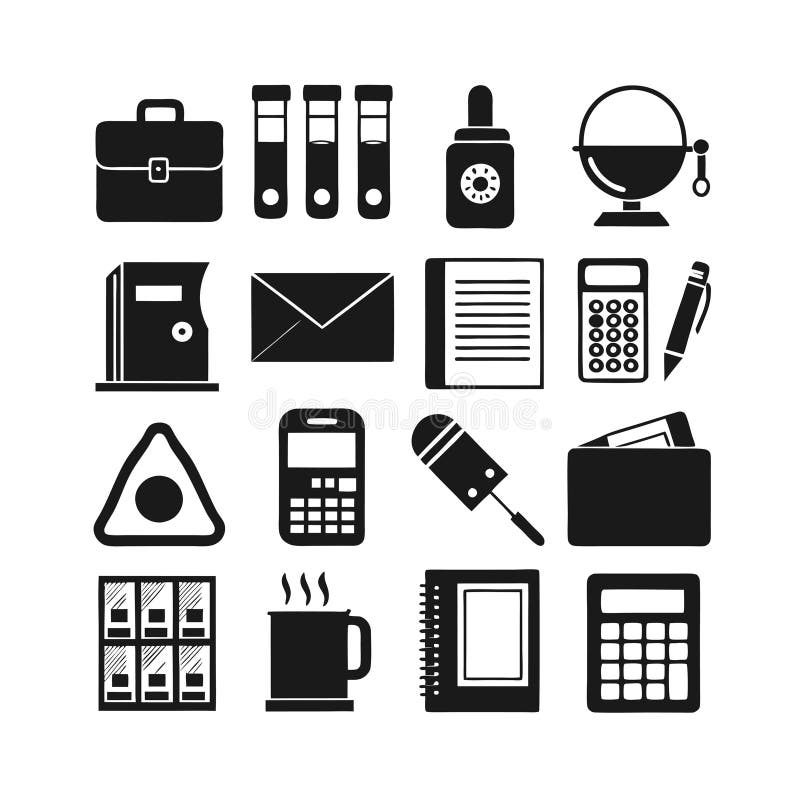 Monochrome Office Icons: a Collection of Essential Business Objects ...