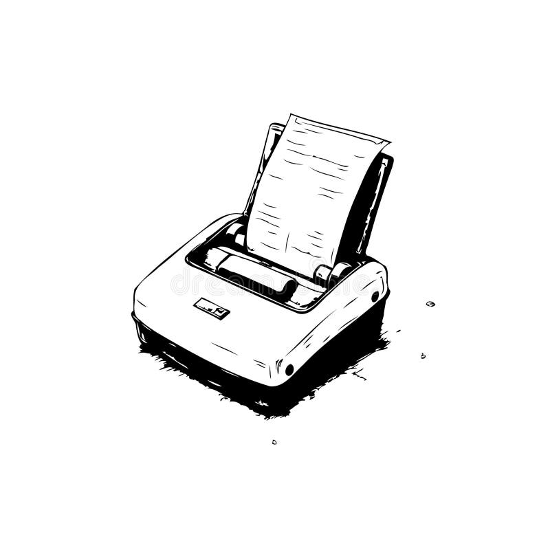 Monochrome Office Printer Illustration with Abstract Paper Document ...