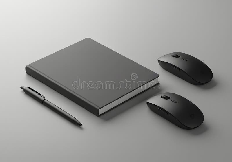 Monochrome Office Supplies Arrangement Notebook Pen Two Computer Mice ...
