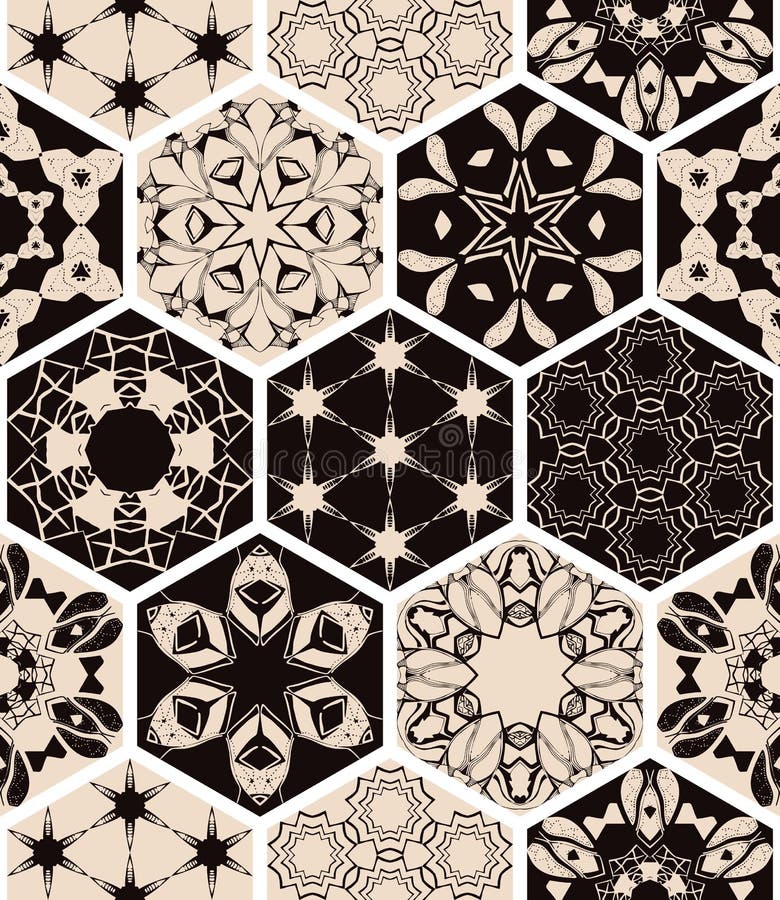 Oriental Seamless Patchwork Pattern Hexagonal Ceramic Tile Boho Shic