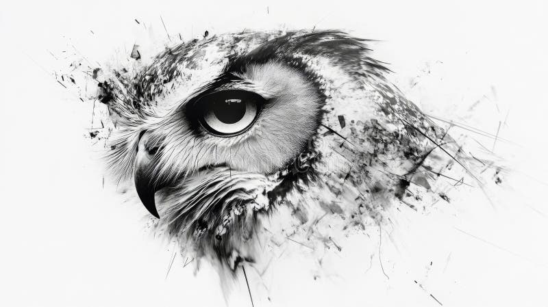 Monochrome Owl Portrait with Ink Splatter Stock Illustration ...