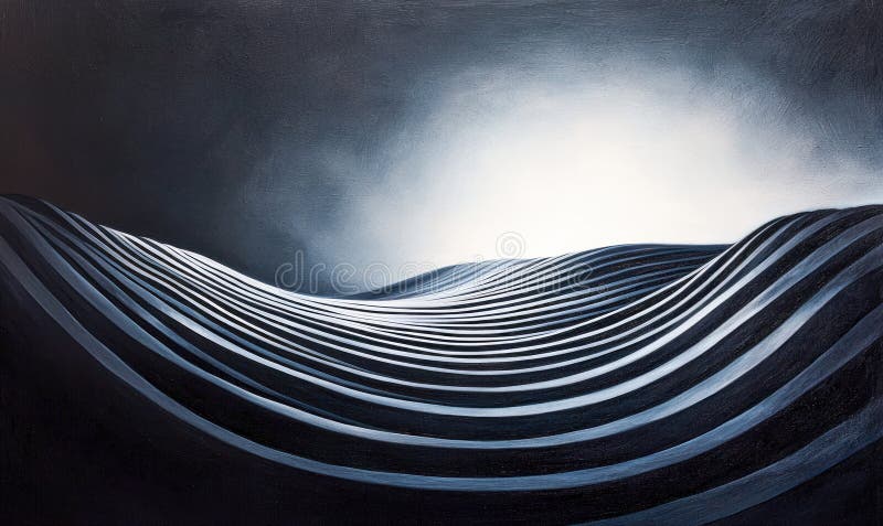 Abstract Monochrome Painting of Structured Waves Creates a Dramatic and ...