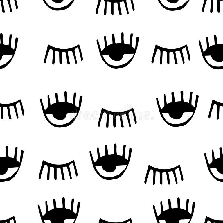 Monochrome Pattern with Eyes and Eyelashes. Vector Simple Pattern in ...