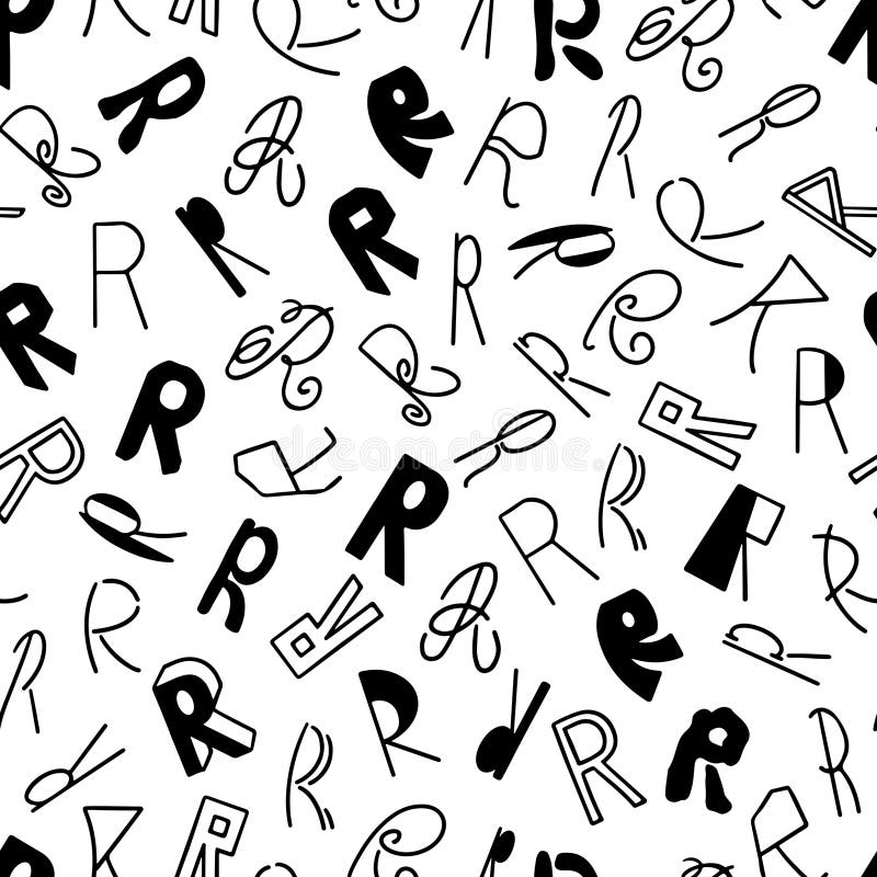 A Monochrome Pattern with a Variety of Letters R Scattered in Different ...
