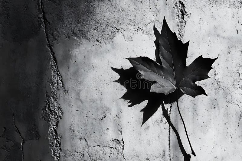 Monochrome Photo of Two Maple Leaves on a Textured Wall Stock ...